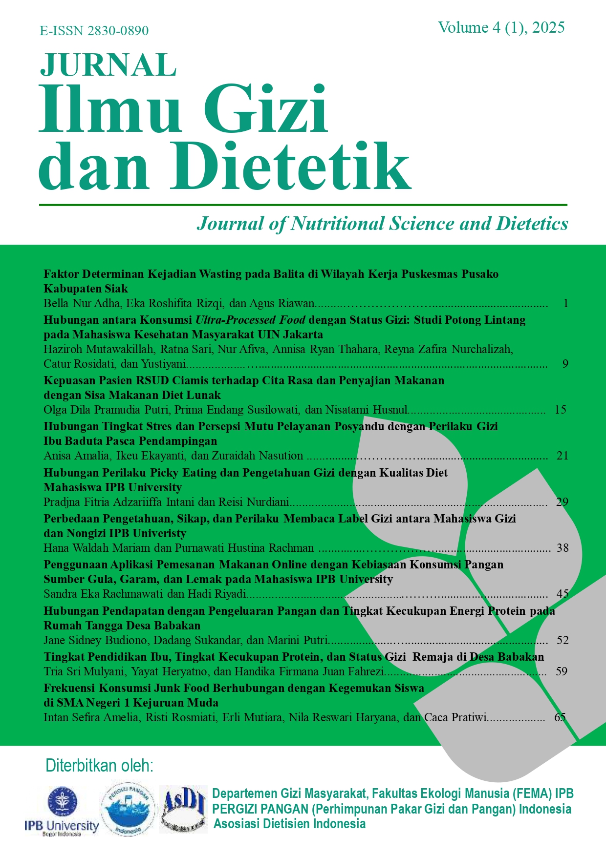 Isu Terkini Jurnal Ilmu Gizi dan Dietetik edisi Maret 2025 dari Wasting ...